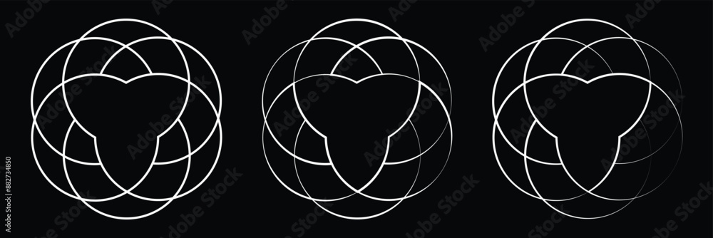 overlapping circles vector drawing, version with three to seven objects ...