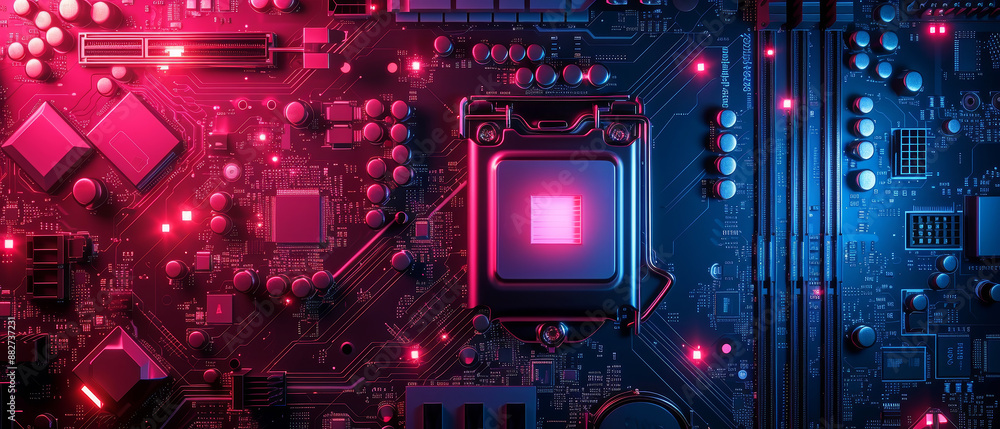 Mainboard futuristic technology elements like circuits, digital ...