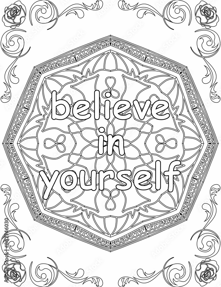 Printable mandala coloring page for kids and adults with positive quote ...