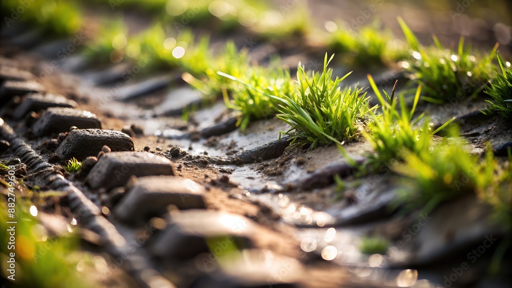 Green Grass Mud Dirt Tyre Track Background Featuring Pasture, Sward ...