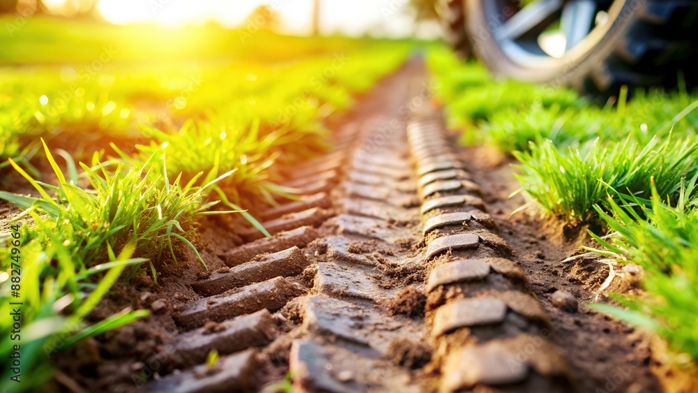 Green Grass Mud Dirt Tyre Track Background Featuring Pasture, Sward ...