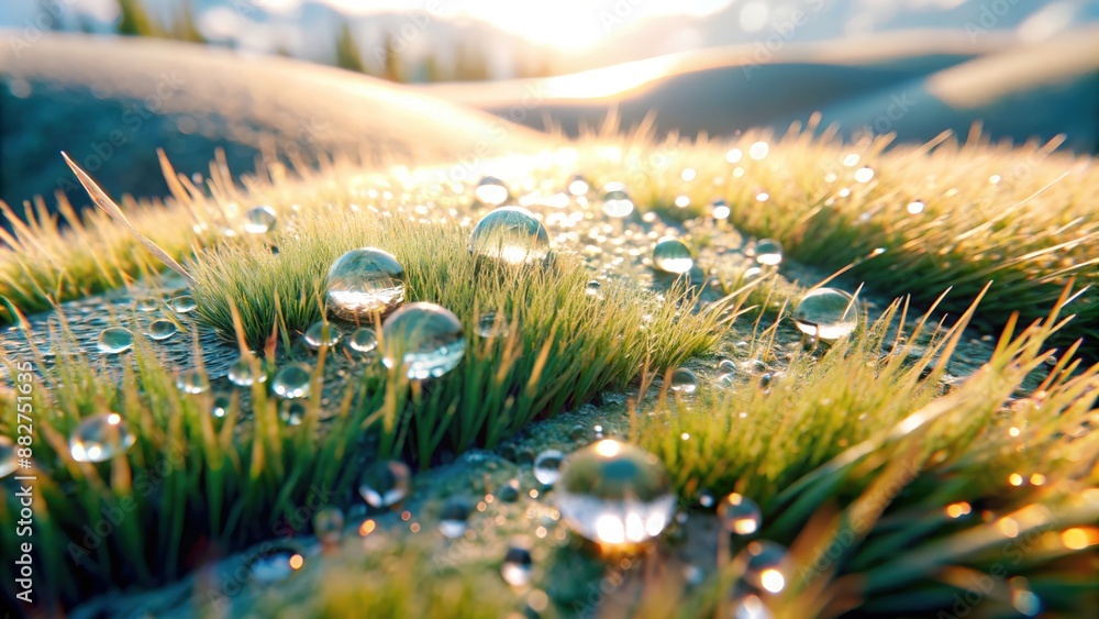 Green Grass Breath taking Morning Dew Landscape Background Featuring ...