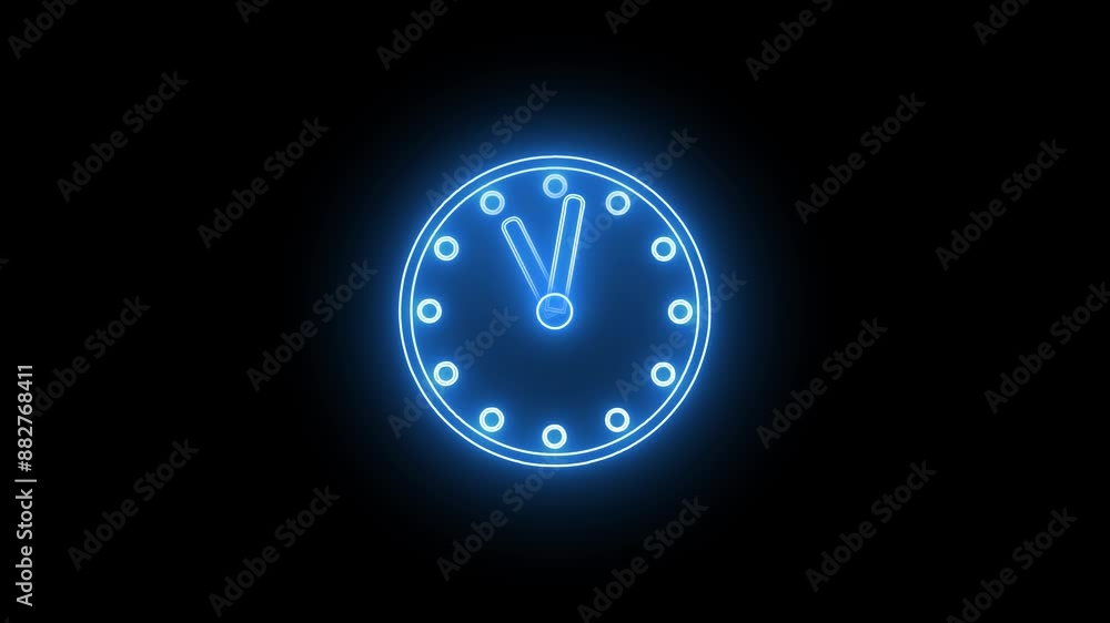 neon blue color clock animation icon timer wall clock smart watch ...