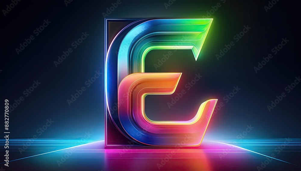E-letter images, abstract background with glowing lines, colorful E ...