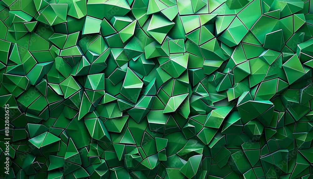 Abstract Green Geometric Digital Art with 3D Shapes Lines Shading ...