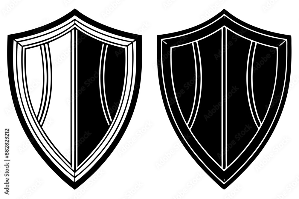 Shield icon set in vintage style. Protect shield security icons. Shield badge quality symbol ...