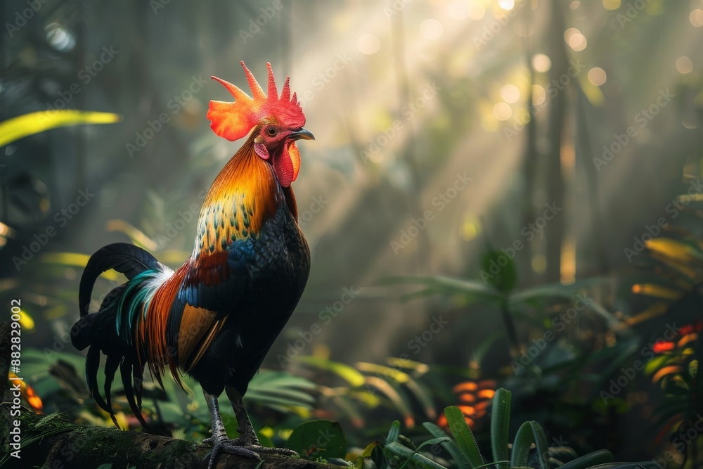 Foto de Full body view of The Serama Rooster crows at the farm, full ...