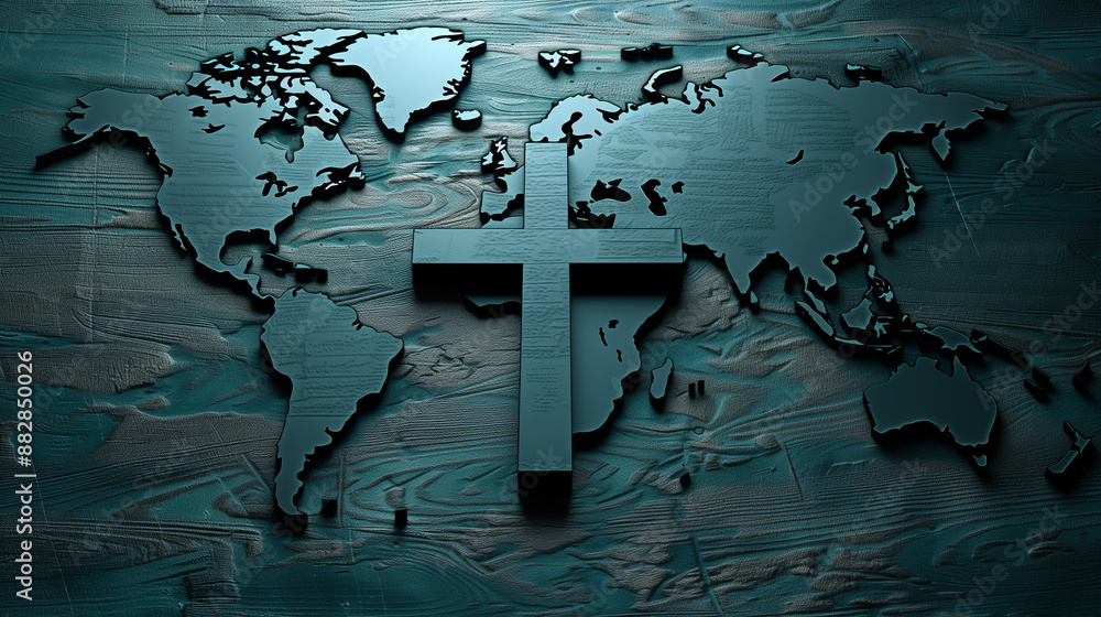 The cross of Jesus Christ placed on the world map: the concept of ...