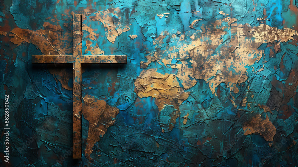 Foto de The cross of Jesus Christ placed on the world map: the concept ...