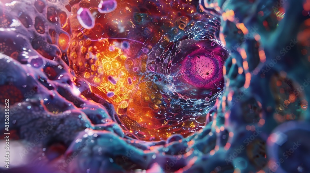 Inside a human cell, showing the complex network of the endoplasmic ...