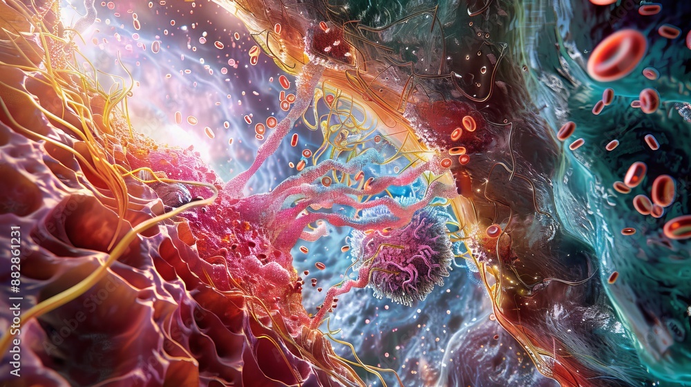 Inside a human cell, showing the complex network of the endoplasmic ...