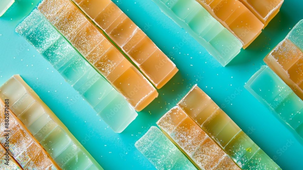 Gradient teal to blue backdrop displaying elegant candy bars with a ...
