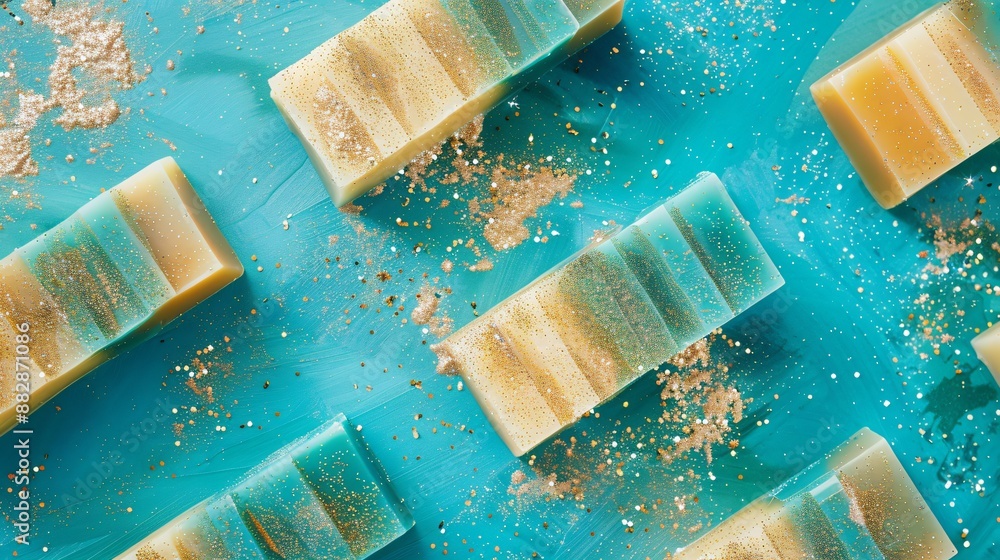 Gradient teal to blue backdrop displaying elegant candy bars with a ...