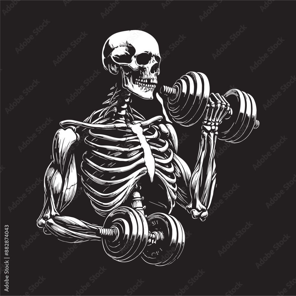 Funny Body Builder Posing Skull Tattoo Style Gym Logo Vector for T ...