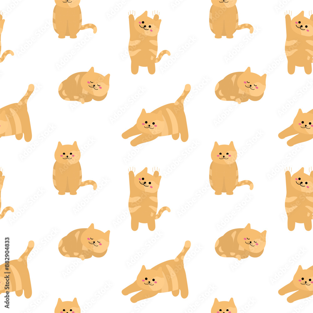 Seamless cute pattern with ginger cats. Kids pattern isolated on ...