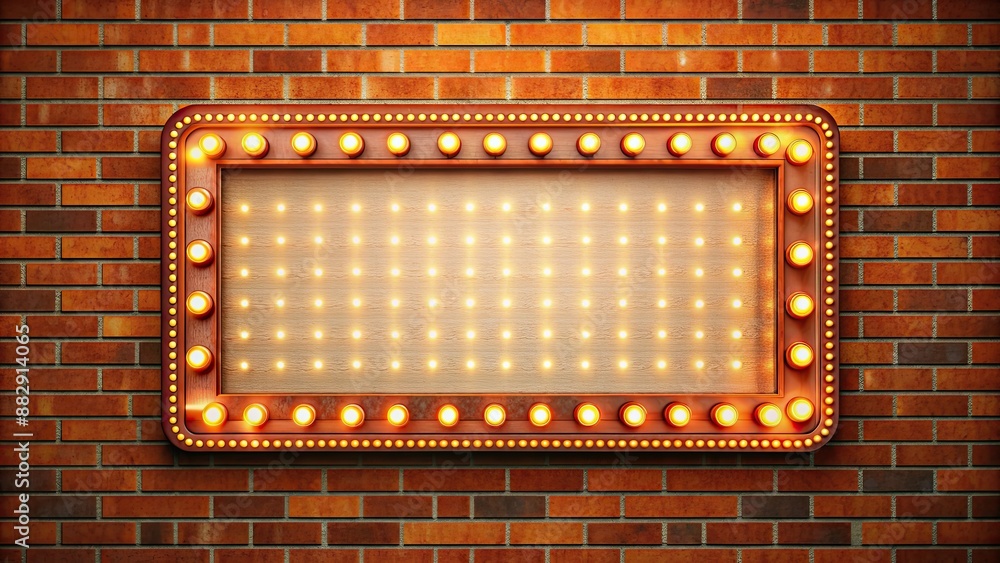 Blank marquee sign on red brick wall with flashing lights, marquee ...