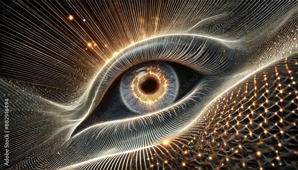 A detailed and focused image of an eye with radiating beams, with the ...