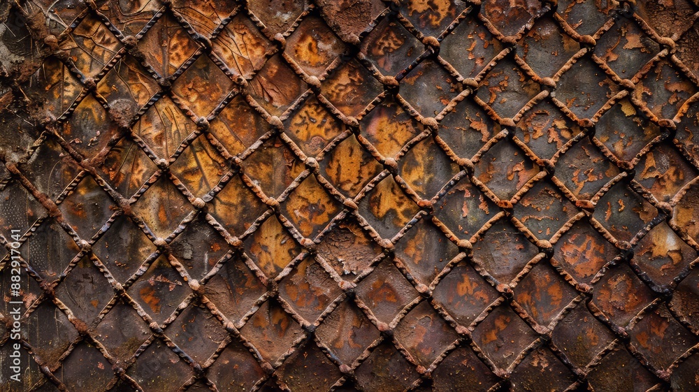 Abstract background wallpaper, old, rusty metal grid with visible rust ...