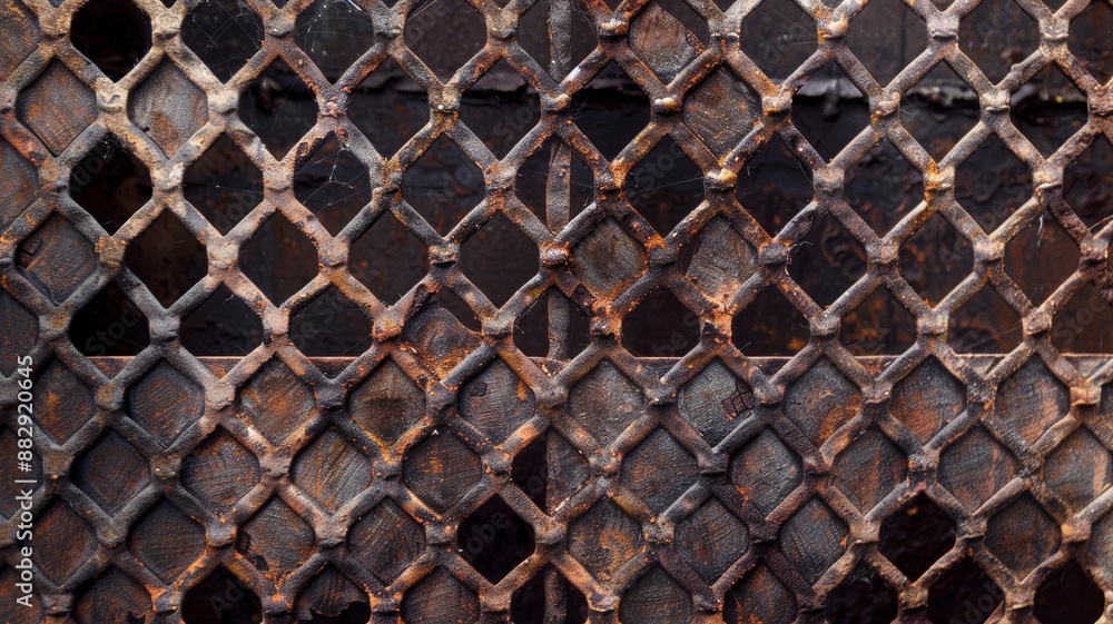 Abstract background wallpaper, old, rusty metal grid with visible rust ...