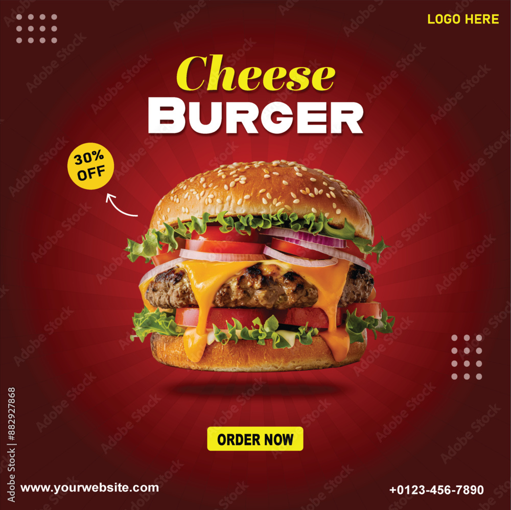 Cheese burger advertizing poster , burger social media poster , Burger ...