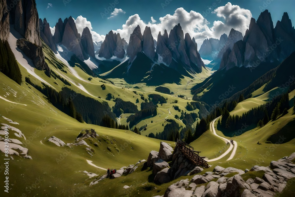 Odle mountains chain separating the Funes valley from the Gardena ...