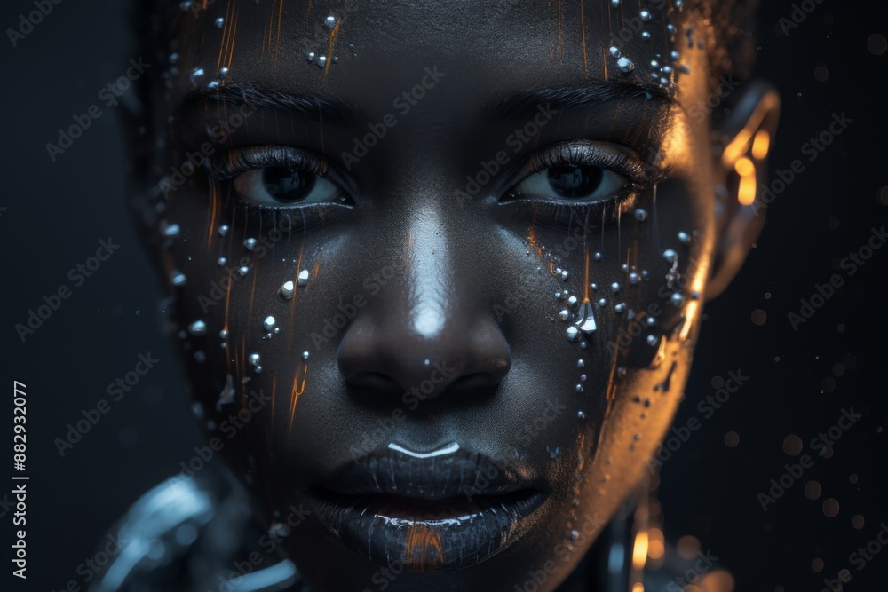 Hyper realistic photograph of portrait black woman humanoid robot on ...