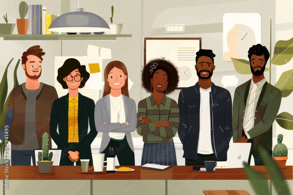 illustration depicting a workplace diversity celebration, with ...