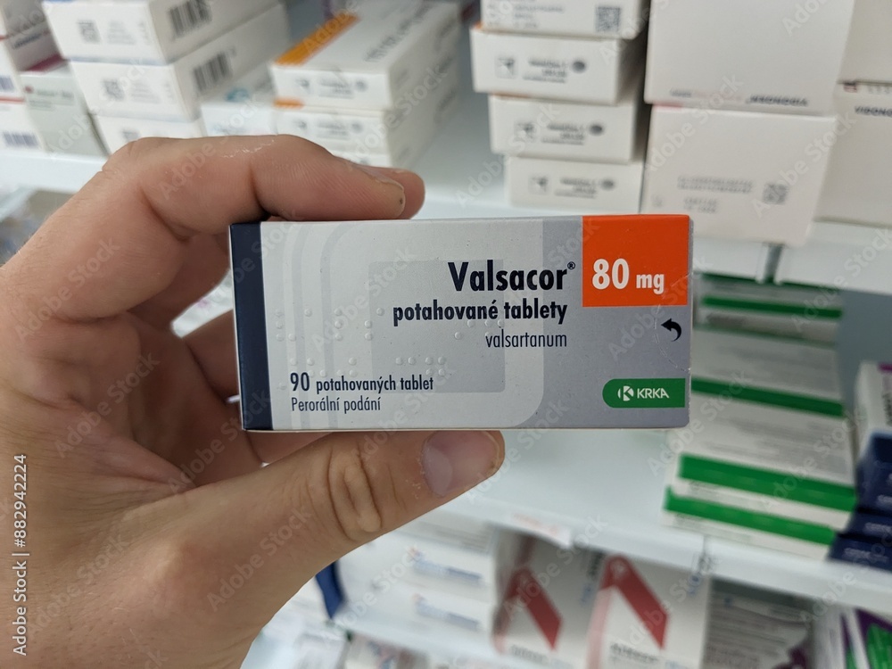 Prague, Czech Republic - July 10 2024: VALSACOR box of medication with ...