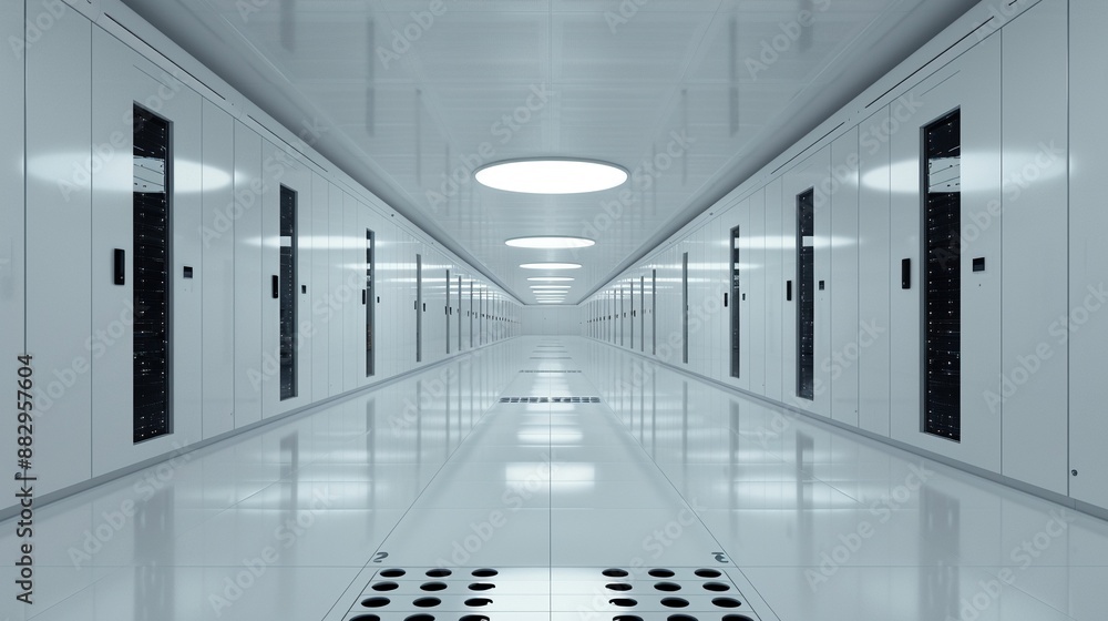 A corporate server room with hightech security measures, biometric ...