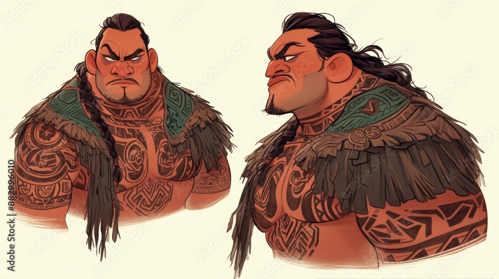 Cute cartoon Full body studio portrait of a Maori man with traditional ...