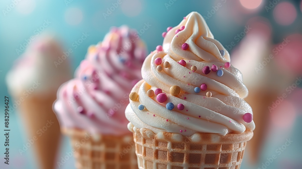 Ice cream cone, soft serve ice cream in a waffle cone with sprinkles ...