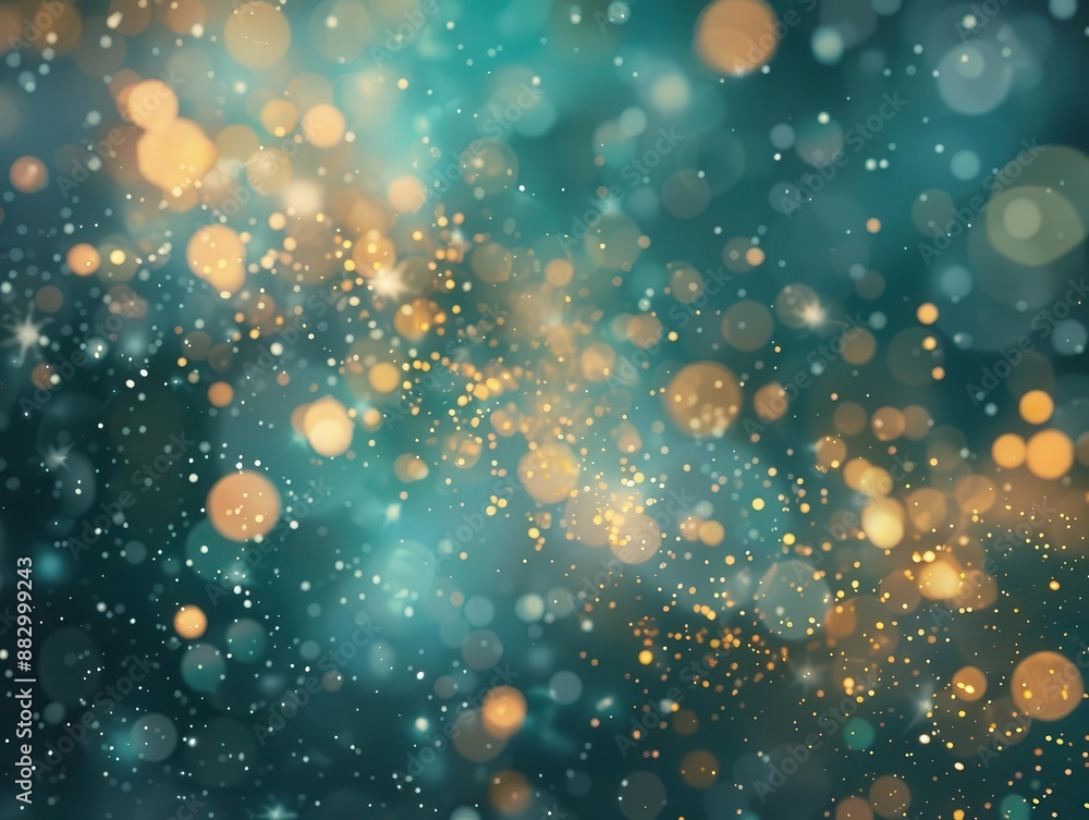 ethereal teal and gold bokeh background resembling a magical underwater ...