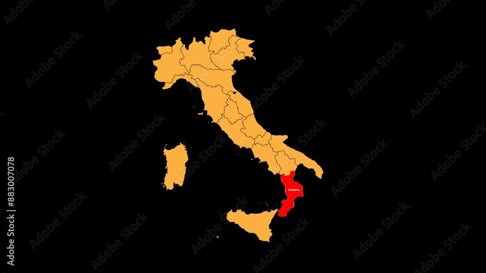 Calabria map animated video. Location is highlighted on the Itali map ...
