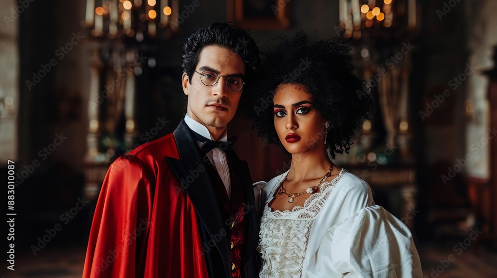 Foto de Couple dressed as classic horror movie characters, Dracula and ...