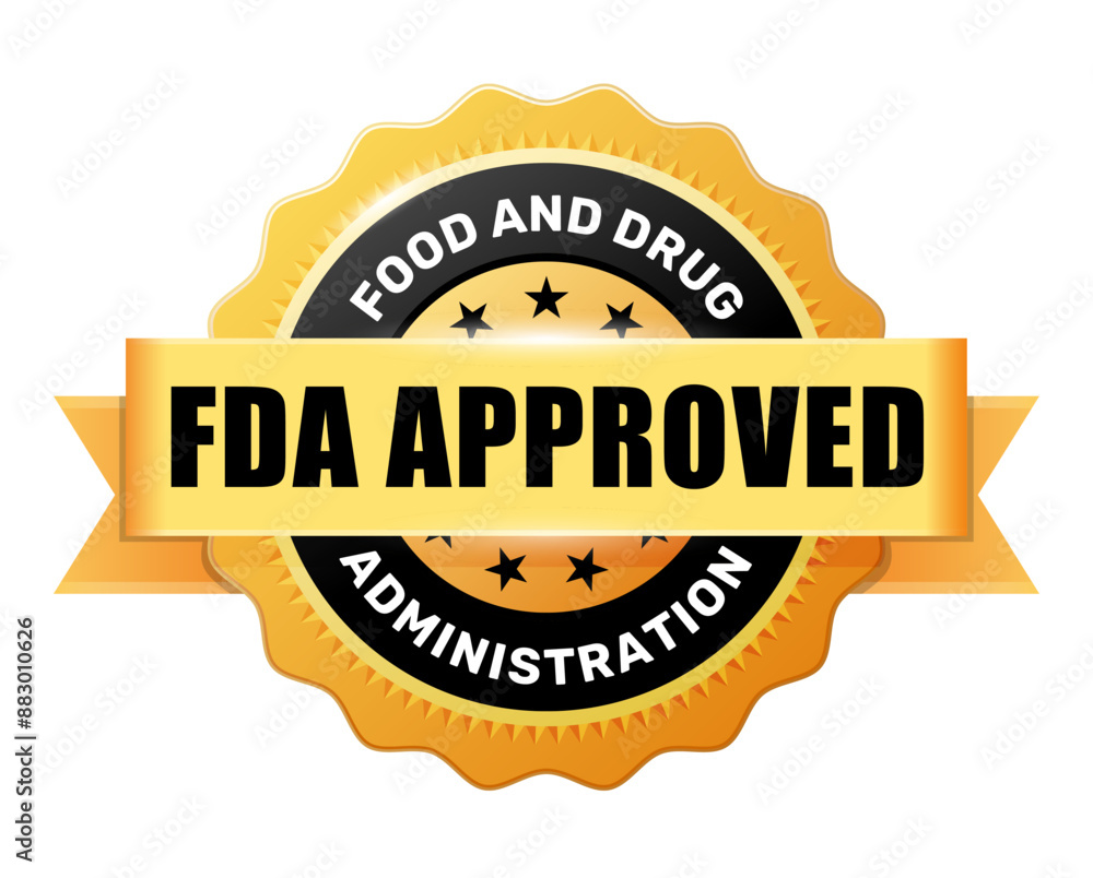 FDA Approved, golden medal, Food and Drug Administration insignia ...