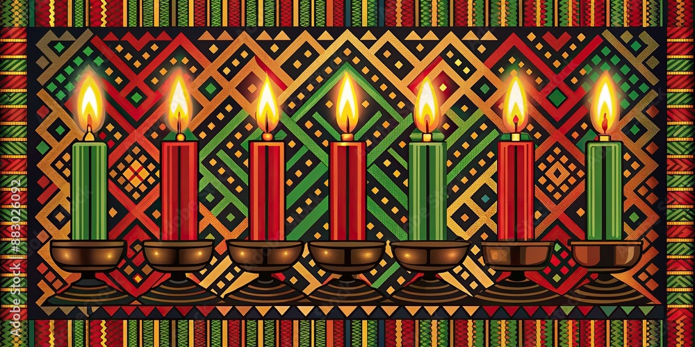 Vibrant African-inspired Kwanzaa greeting card featuring Mishumaa Saba ...