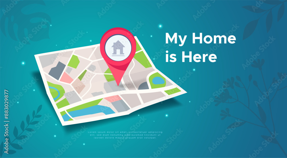 Map navigation vector illustration with folded style and red pin ...