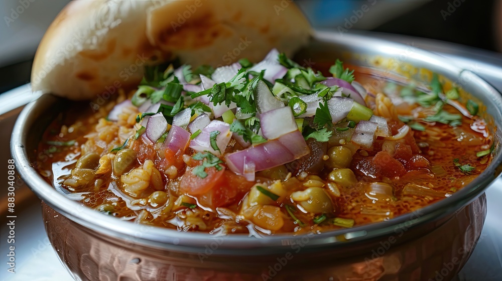Misal pav is a popular Maharashtrian street food of usal sprouts curry ...