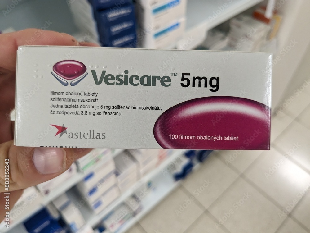 Prague, Czech Republic - July 10 2024: VESICARE box of medication with ...