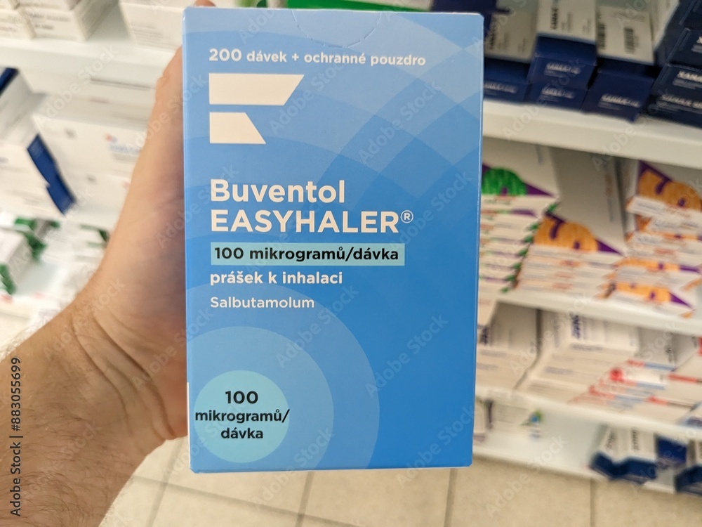 Prague, Czech Republic - July 10 2024: BUVENTOL EASYHALER box of ...