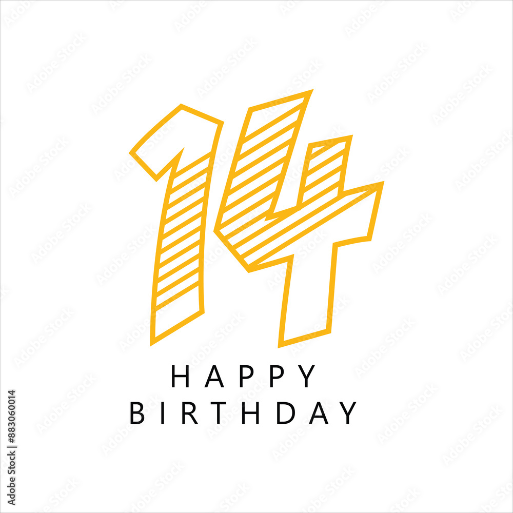 Fourteen, 14 Logo, 14th Happy birthday, 14th years anniversary ...