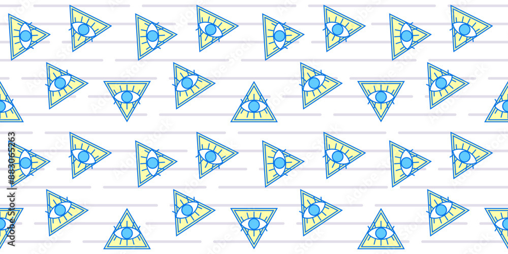 Outline blue eye with a light blue iris pupil in a yellow triangle on a ...