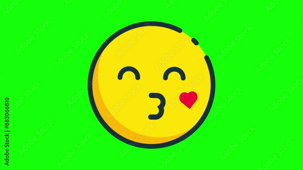 2D emoji face blowing kiss animated icon. 4K animated icon on green ...