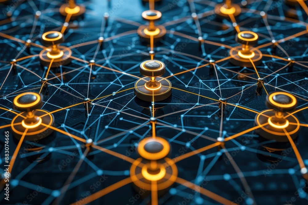 Abstract futuristic network concept with glowing nodes and ...