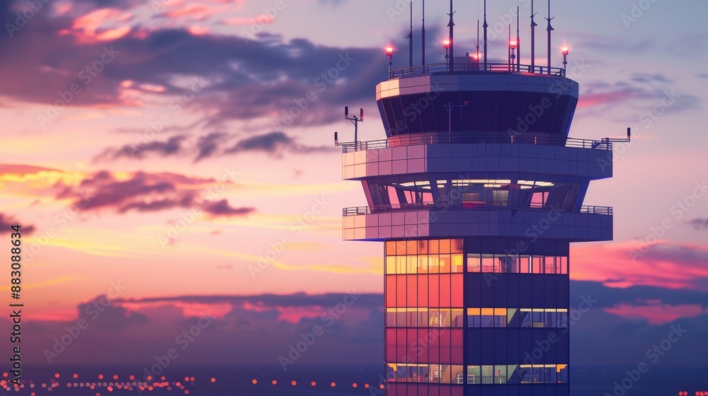 Airport traffic control tower seen in stunning 4K detail. Capturing the ...