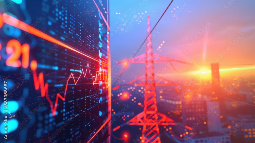 Abstract background with digital financial stock market chart and ...