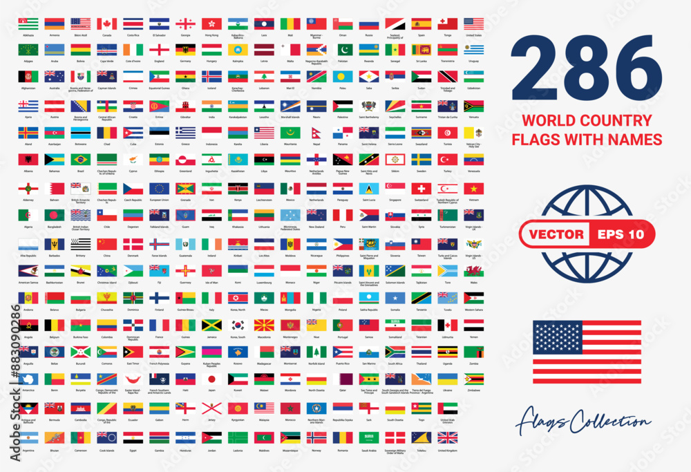 286 World Country Flag Collection with Names Vector File Stock Vector ...