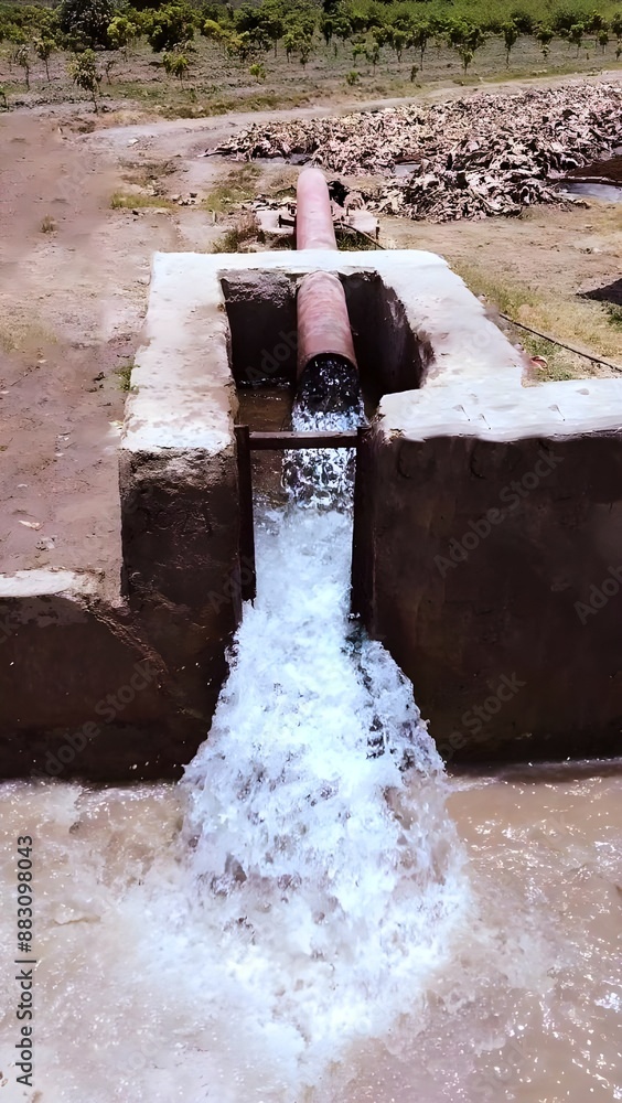 Water flow from irrigation tubewell water pump for agriculture ...