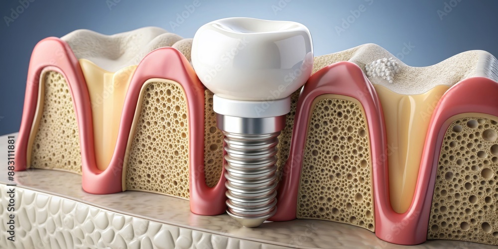 render of dental bone grafting with bone biomaterial and membrane ...