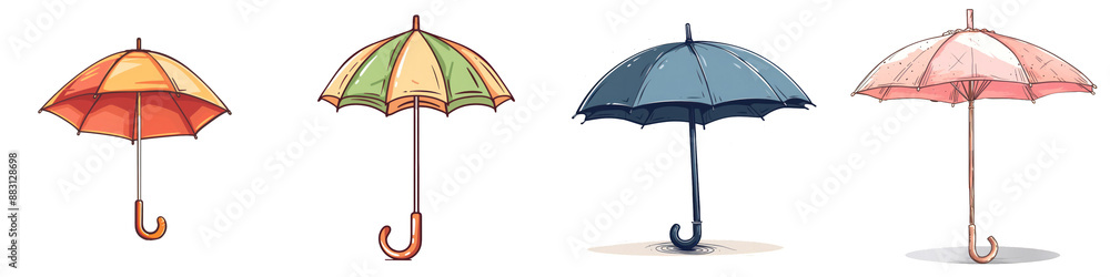 Colorful collection of four different umbrellas by umbrella type and ...